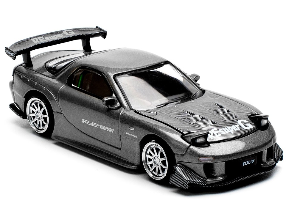 MAZDA RX7 (FD) "RE AMEMIYA" WIDEBODY RHD GUNMETAL GRAY 1/64 BY POP RACE ...