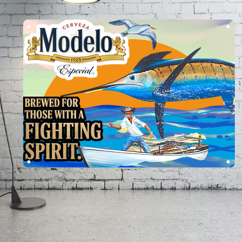 Modelo Beer Fighting Spirit Fishing Vintage Style Metal Bar Pub Sign ...