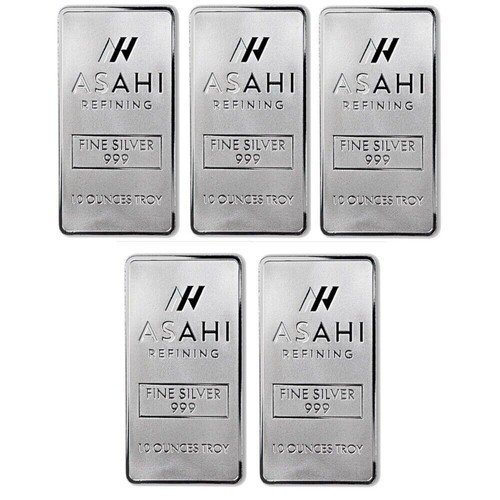 Lot of 5 - 10 oz Asahi Silver Bar .999 Fine Silver - Sealed - In Stock ...