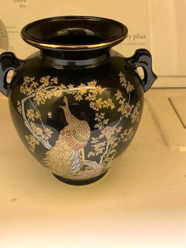 Cobalt Blue Japanese Vase Tajimi Pottery Japan Porcelain Vase Peacock ...