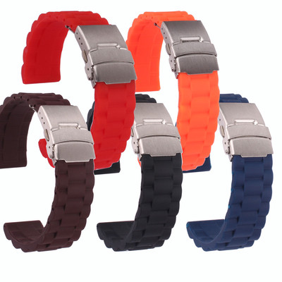 Black/Red/Orange Silicon Rubber Folding Clasp Safety Watch band ...