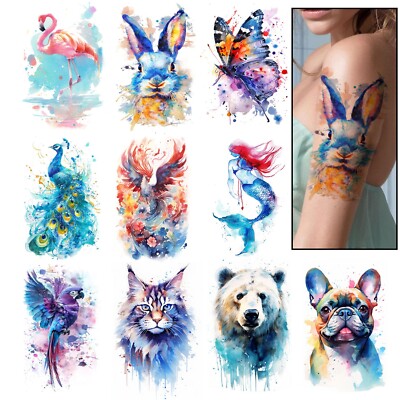 10x Large Size Water Resistant Color Animal Tatoo Temporary Tatoo ...