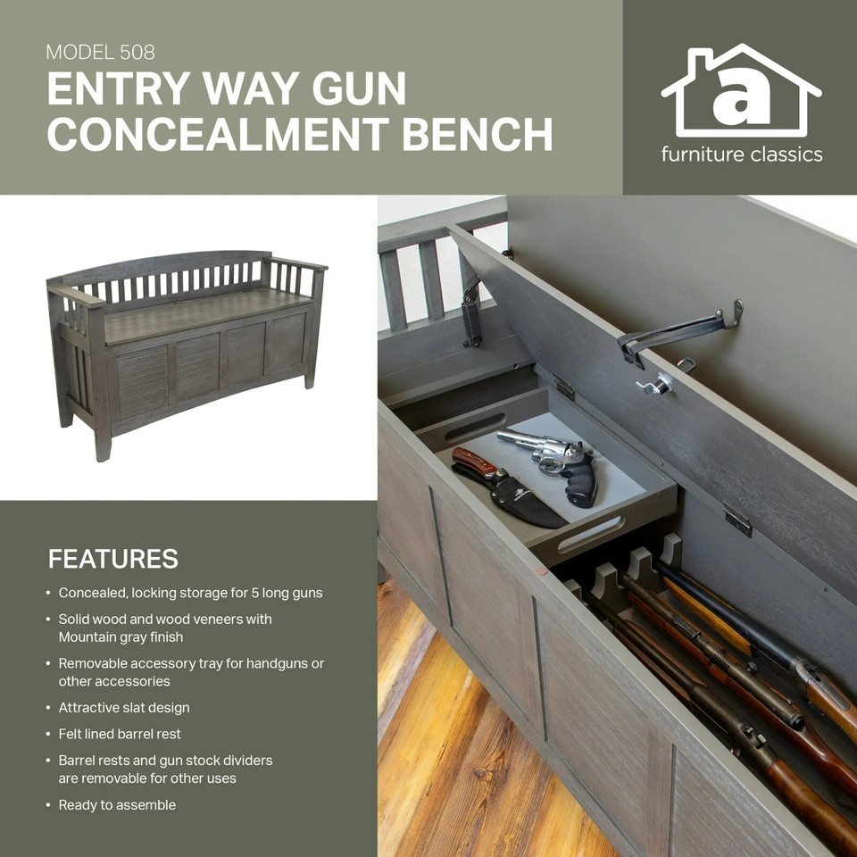 Gun Concealment Bench Gray Cabinet 5 Rifles Storage Shotgun Pistol ...