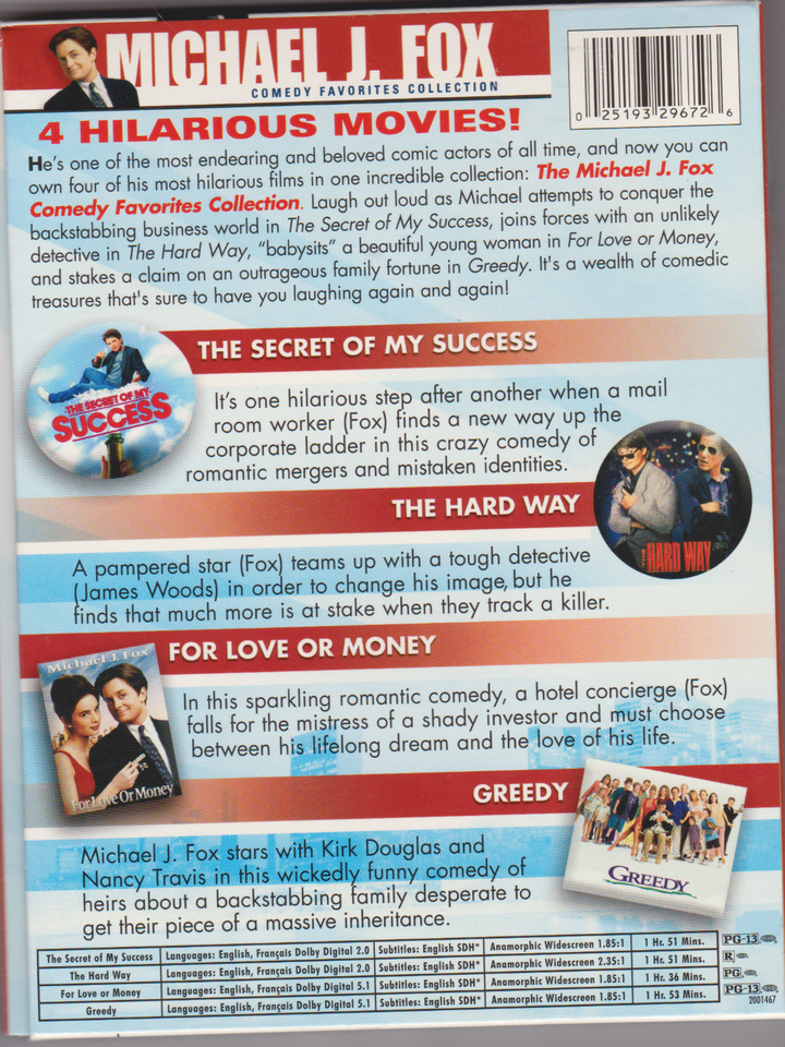 Michael J. Fox Comedy Favorites DVD Greedy, The Hard Way , For Love or ...