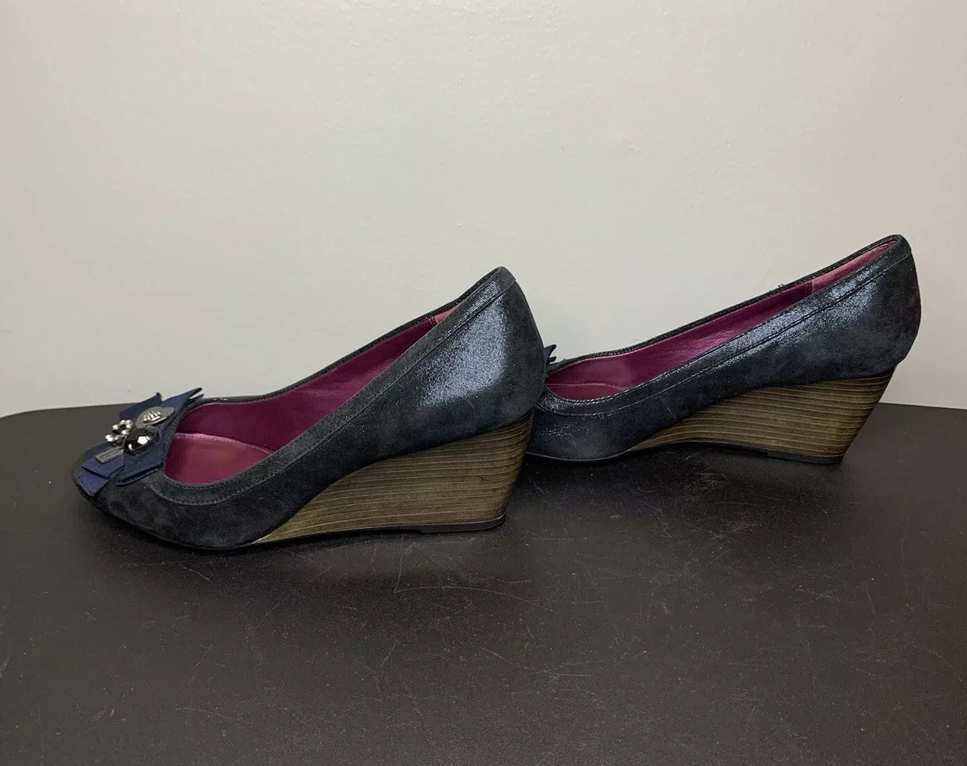 Coach Poppy Jaden Dark Blue Wedge Heels Open Toe Wome… - Gem