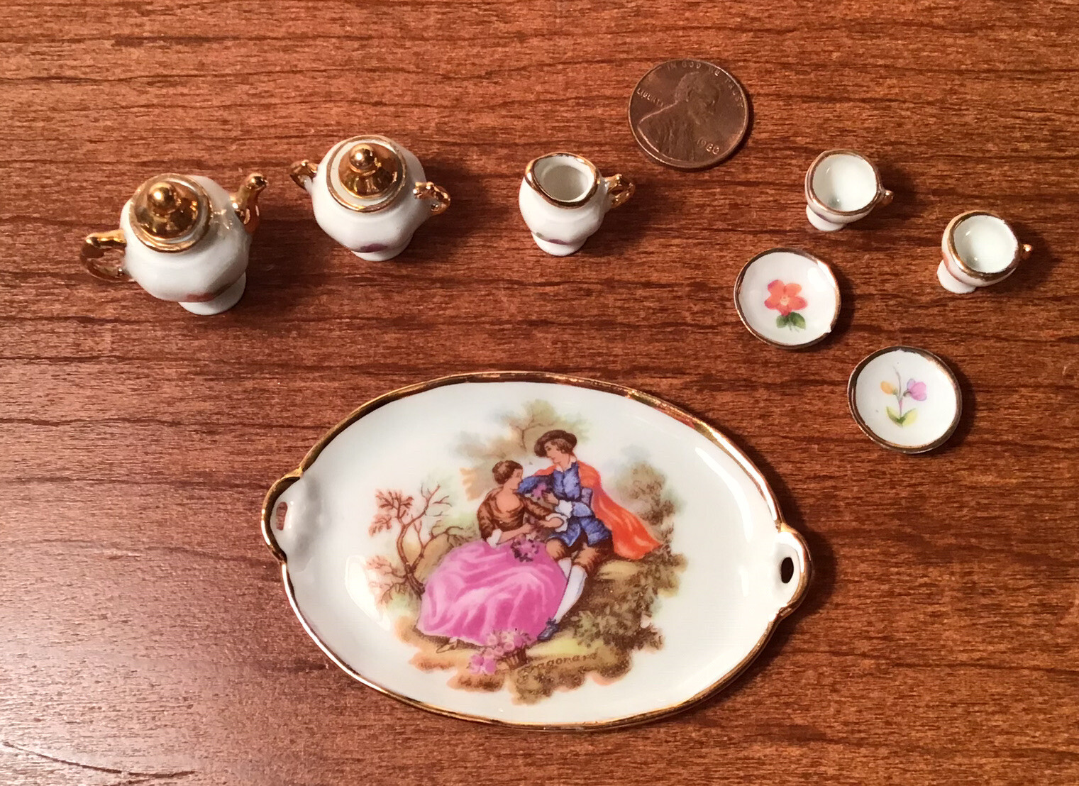 LIMOGES FRANCE Vintage Miniature Porcelain Tea Set Doll House 10 Pieces ...