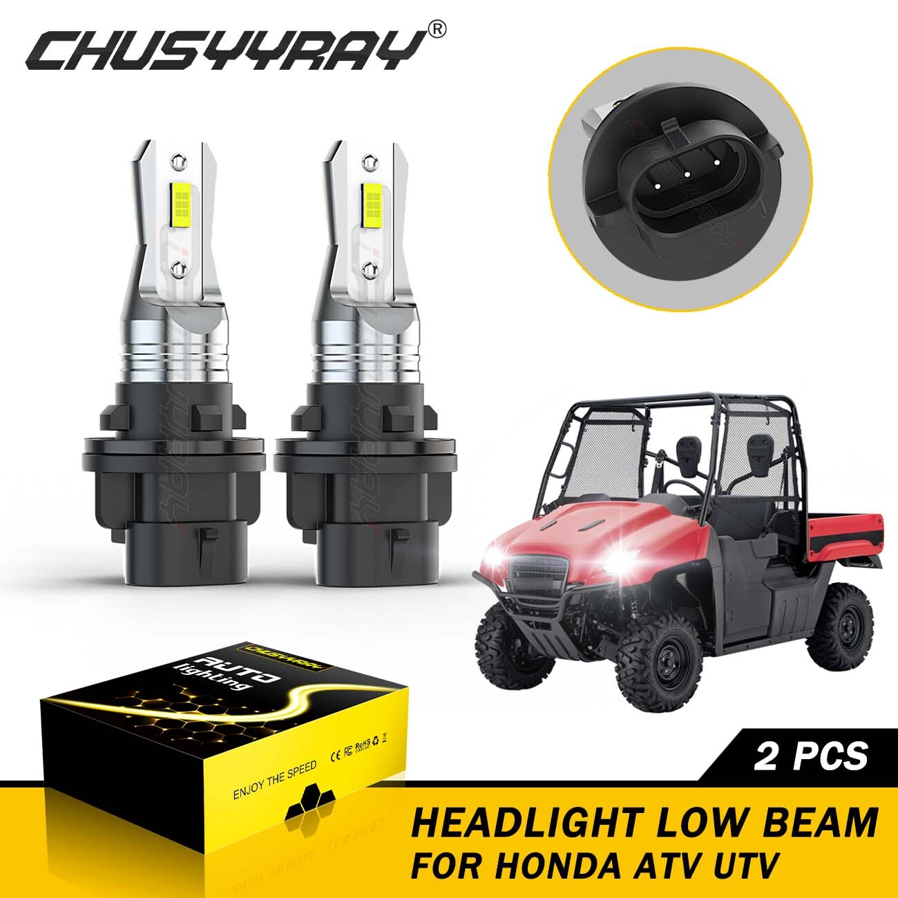 3 Pin Base LED Headlight Bulbs x2 Low Beam for Honda ATV UTV Fits 34901 ...