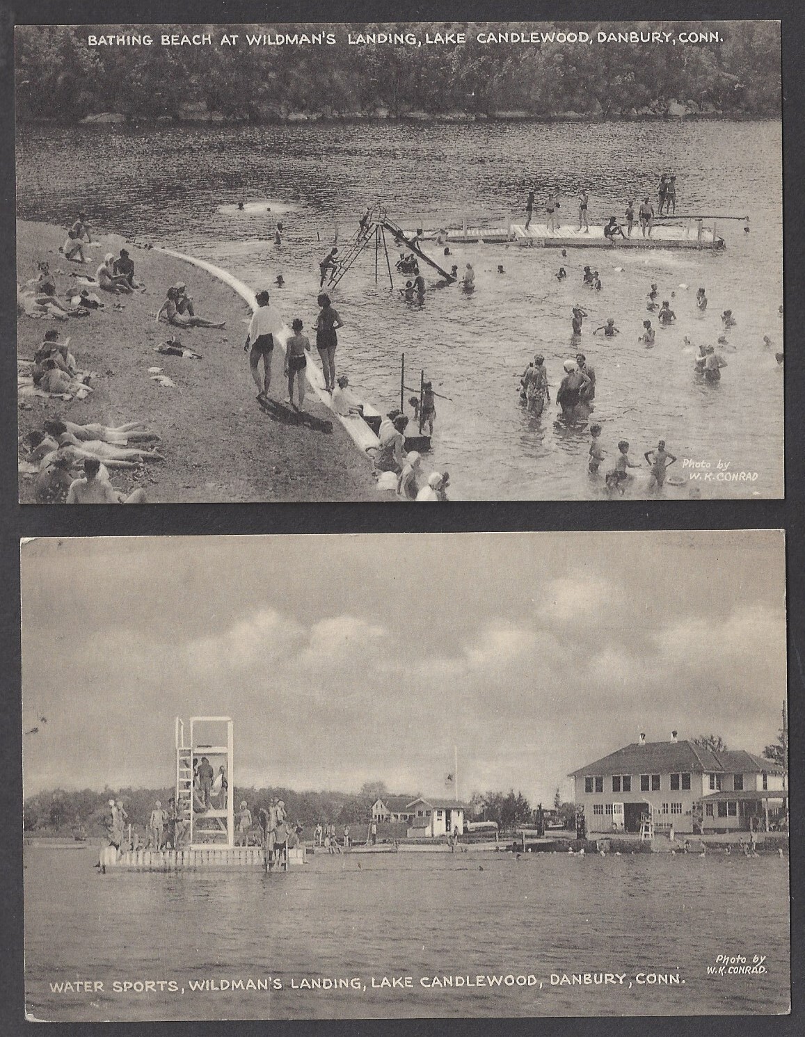LAKE CANDLEWOOD, DANBURY CT ~ 2 Postcards, Wildman’s Landing Beach ...