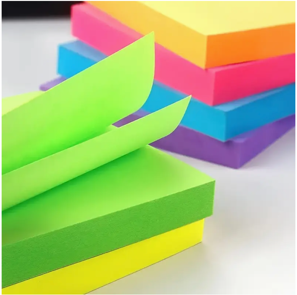 100PCS Neon Colorful Sticky Notes Set – Vibrant Rainbow Colors, Durable ...