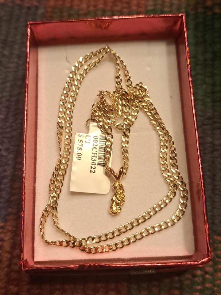 10k Gold 22" Link Chain Necklace Real Alaskan Gold Nugget Pendant | eBay