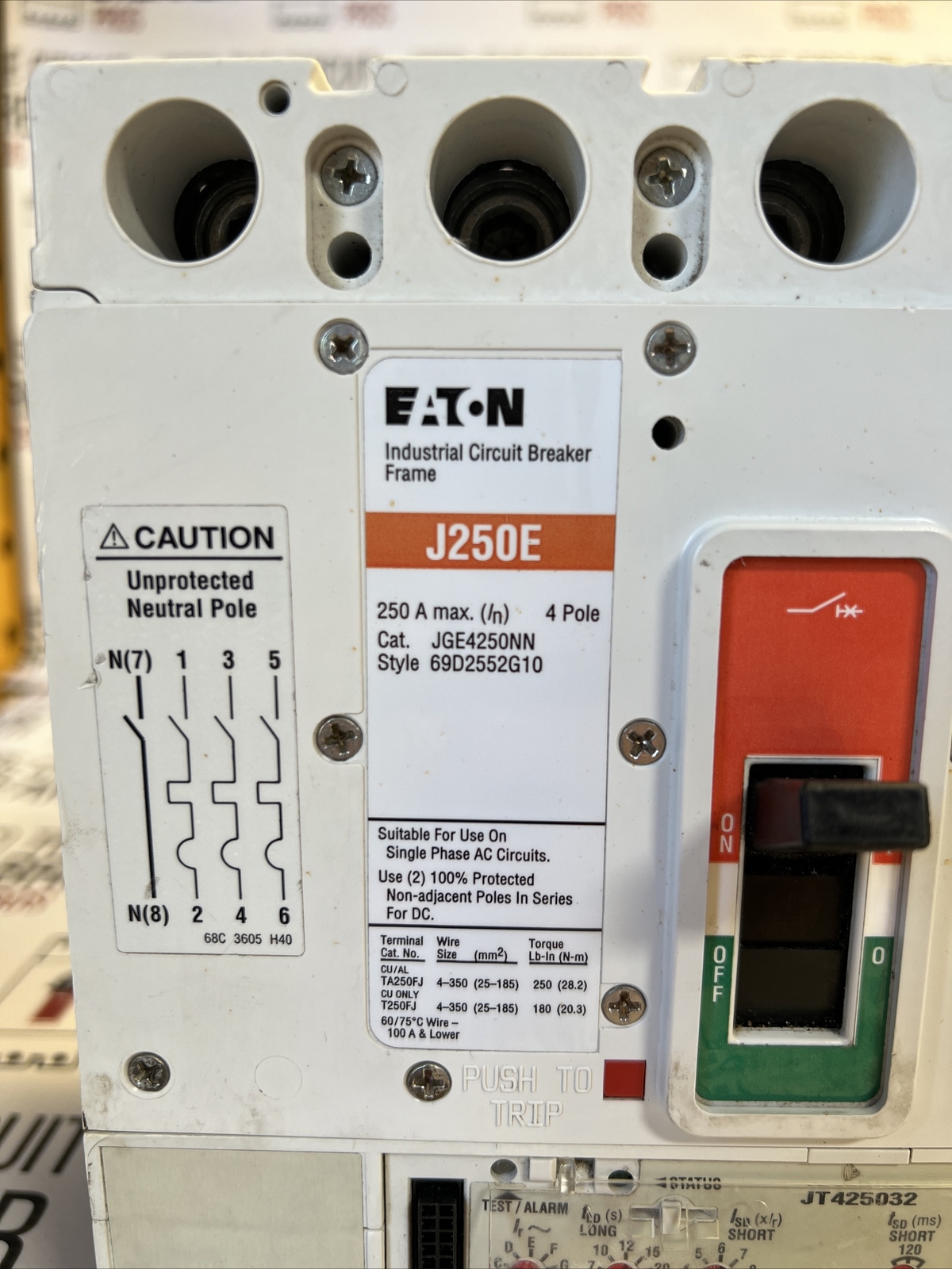 EATON CUTLER HAMMER 4 pole 150A J250E Circuit Breaker JGE4250NN WRNTY ...