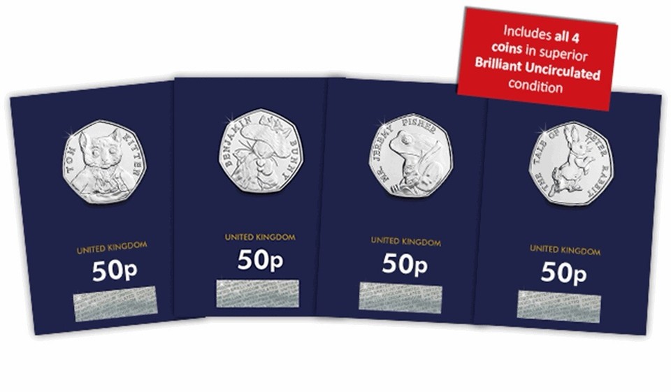 🔥Complete Set 2017 4 Beatrix Potter 50p Coins BUNC Peter Rabbit Change ...