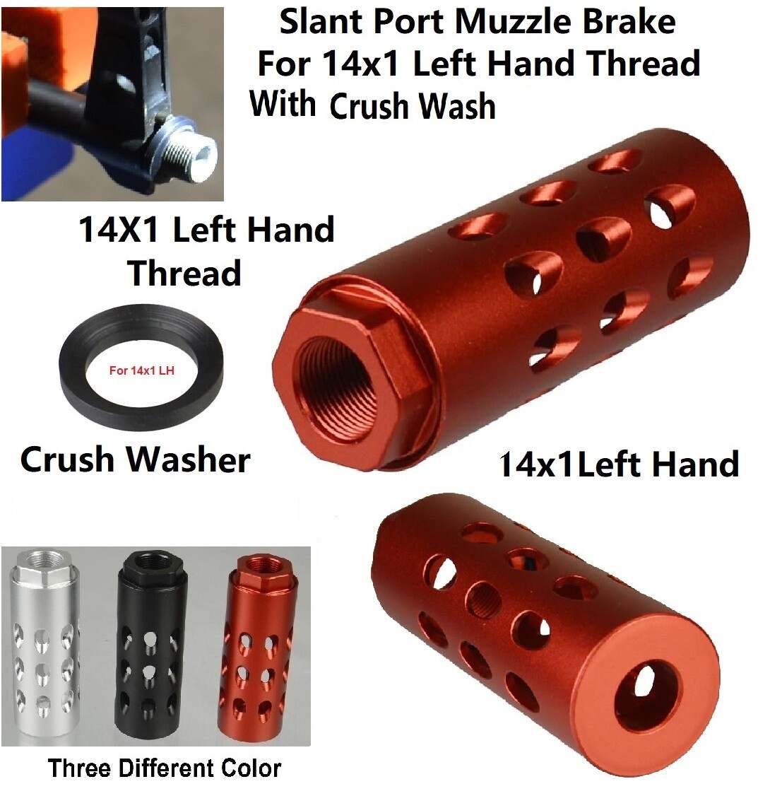 Aluminum Red Slant Port Low Concussion Muzzle Brake Compensator 14x1 ...