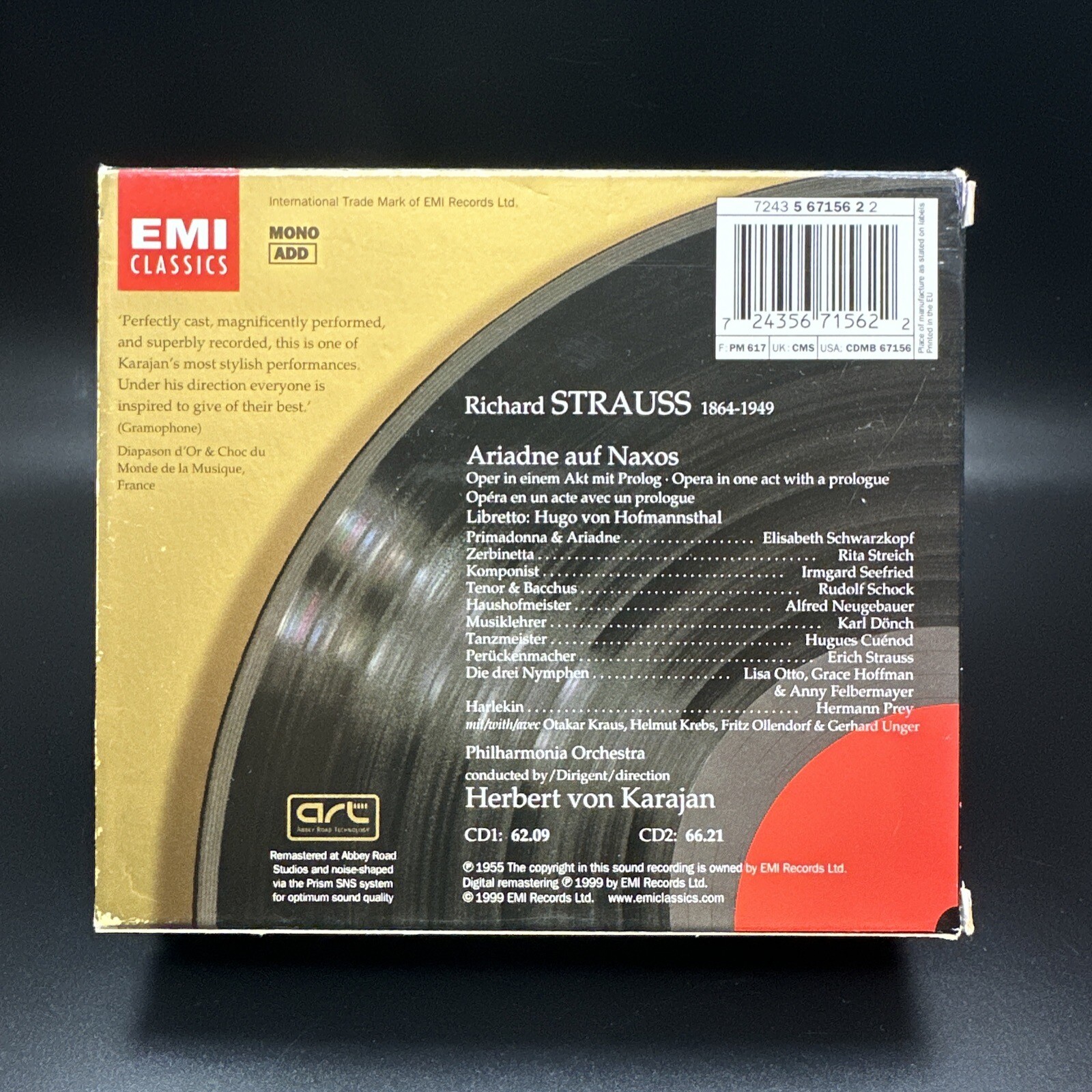 Strauss ARIADNE AUF NAXOS, Karajan Schwarzkopf Seefried [EMI 2 CD Box Set] NM | eBay