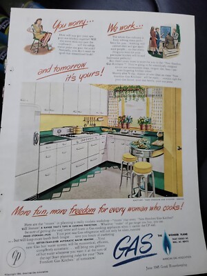 1945 Gas Kitchen white cabinets more freedom woman cooks vintage design ...