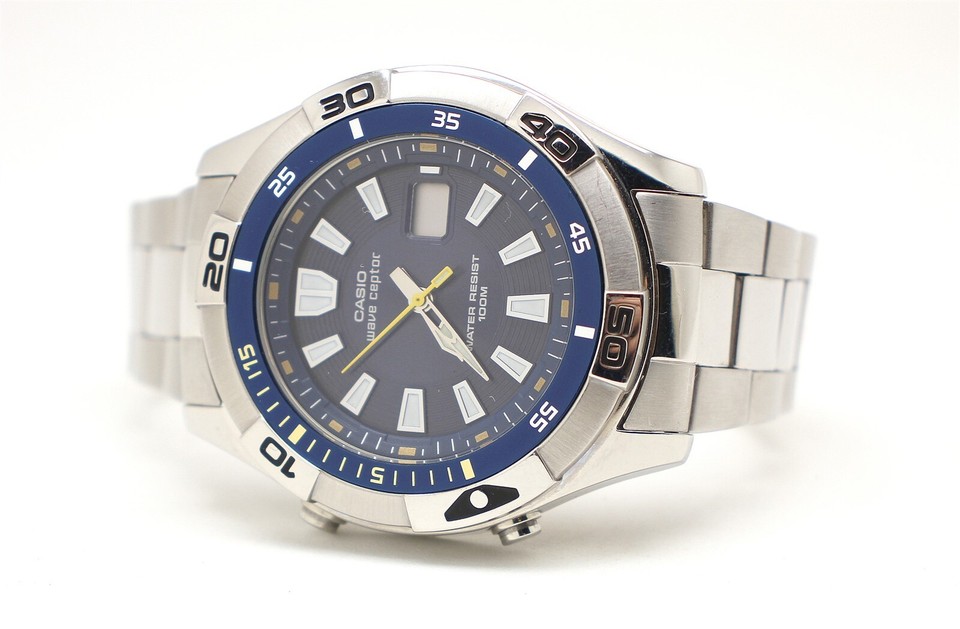 CASIO Wave Ceptor WVQ-142A Blue Dial Men's Watch NEEDS Battery | eBay