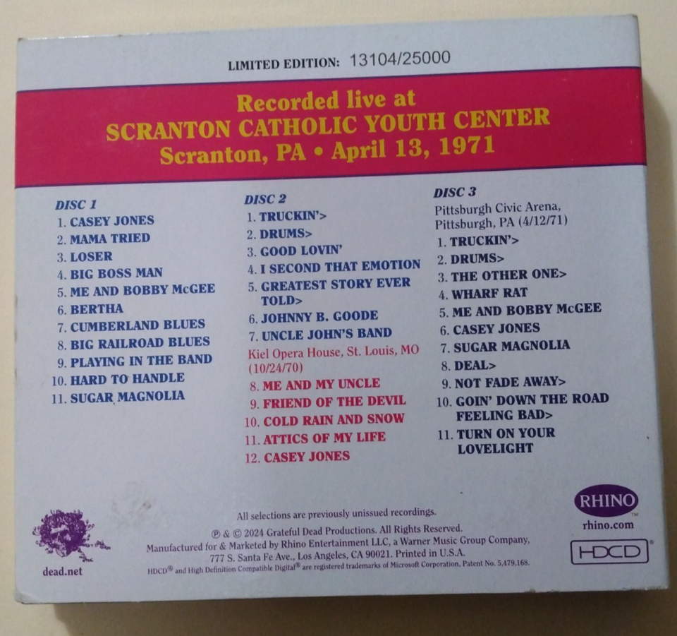 GRATEFUL DEAD - Dave's Picks 51 3 CD's Scranton PA 4/13/71 Jerry Garcia ...
