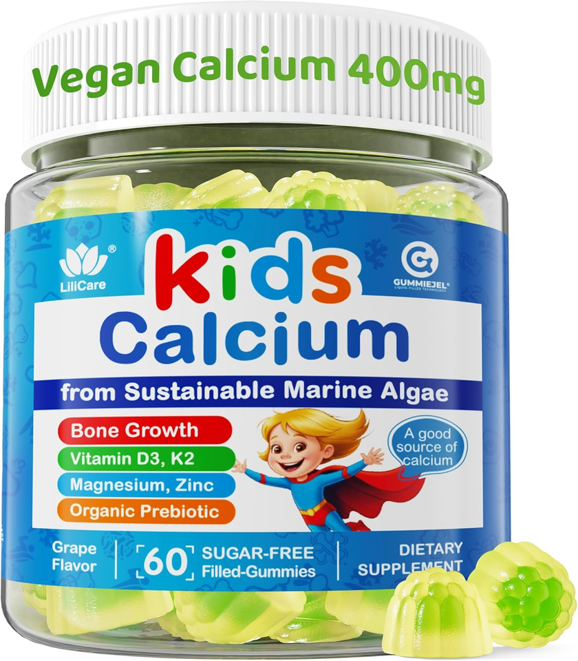 Calcium for Kids 400Mg, Sugar Free Kids Calcium Gummies W/Vitamin D3 K2 ...