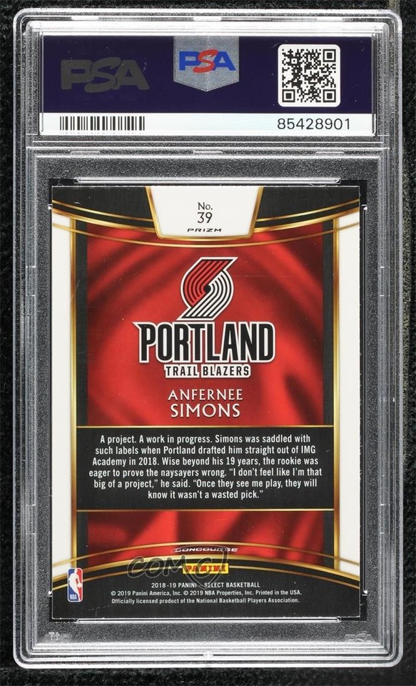 2018 Select Concourse Tri-Color Prizm Anfernee Simons PSA 9 MINT Rookie ...