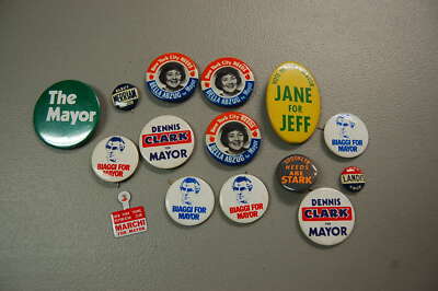 Lot of 14 Political Pins/Buttons Mayor Abzug, Biaggi, Stark, Landis ...