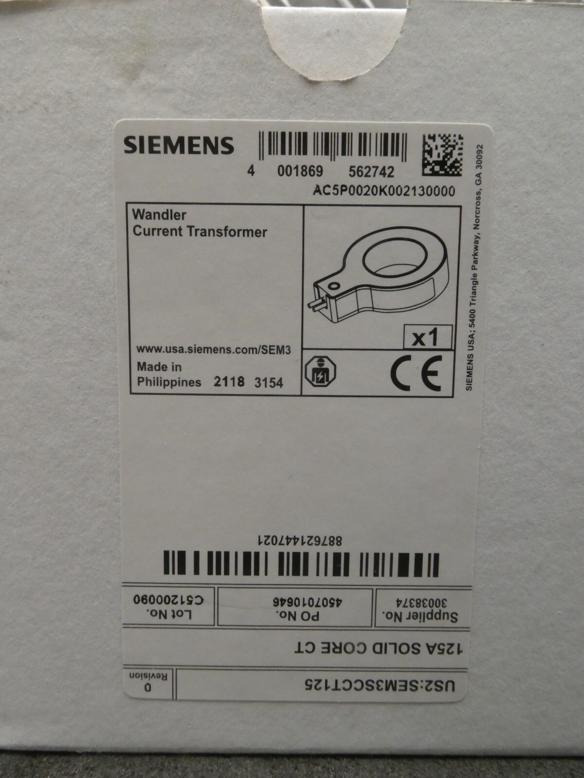 Siemens 125A Solid Core CT US2:SEM3SCCT125 | eBay.de