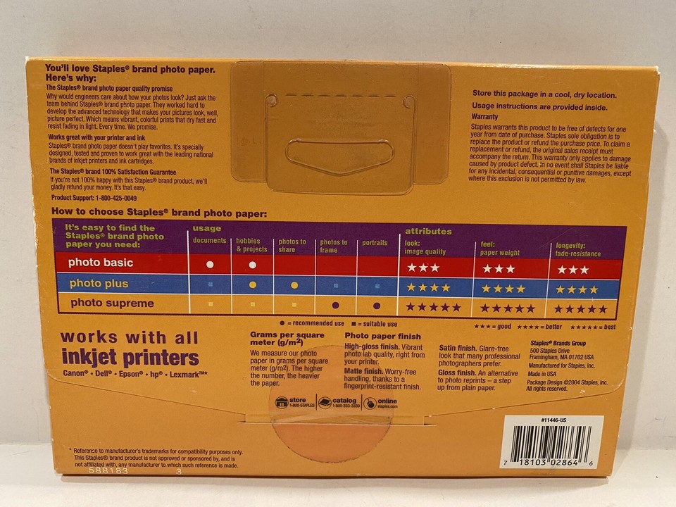 Staples Photo Supreme High Gloss Photo Paper 4x6 - 60 Pack New | eBay