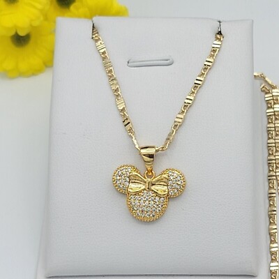 1.50Ct Round Cut Simulated Diamond Minnie Mouse Pendant 14K Yellow Gold ...