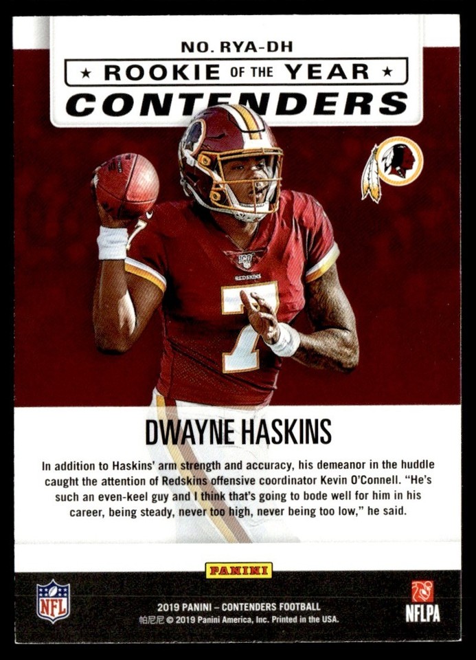 2019 Panini Contenders Rookie of the Year Dwayne Haskins Washington ...