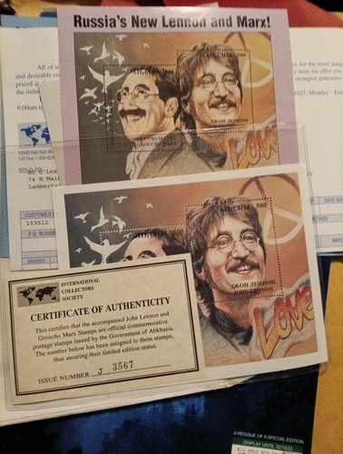 John Lennon and Groucho Marx 1995 Stamps - W/Certificate Of ...