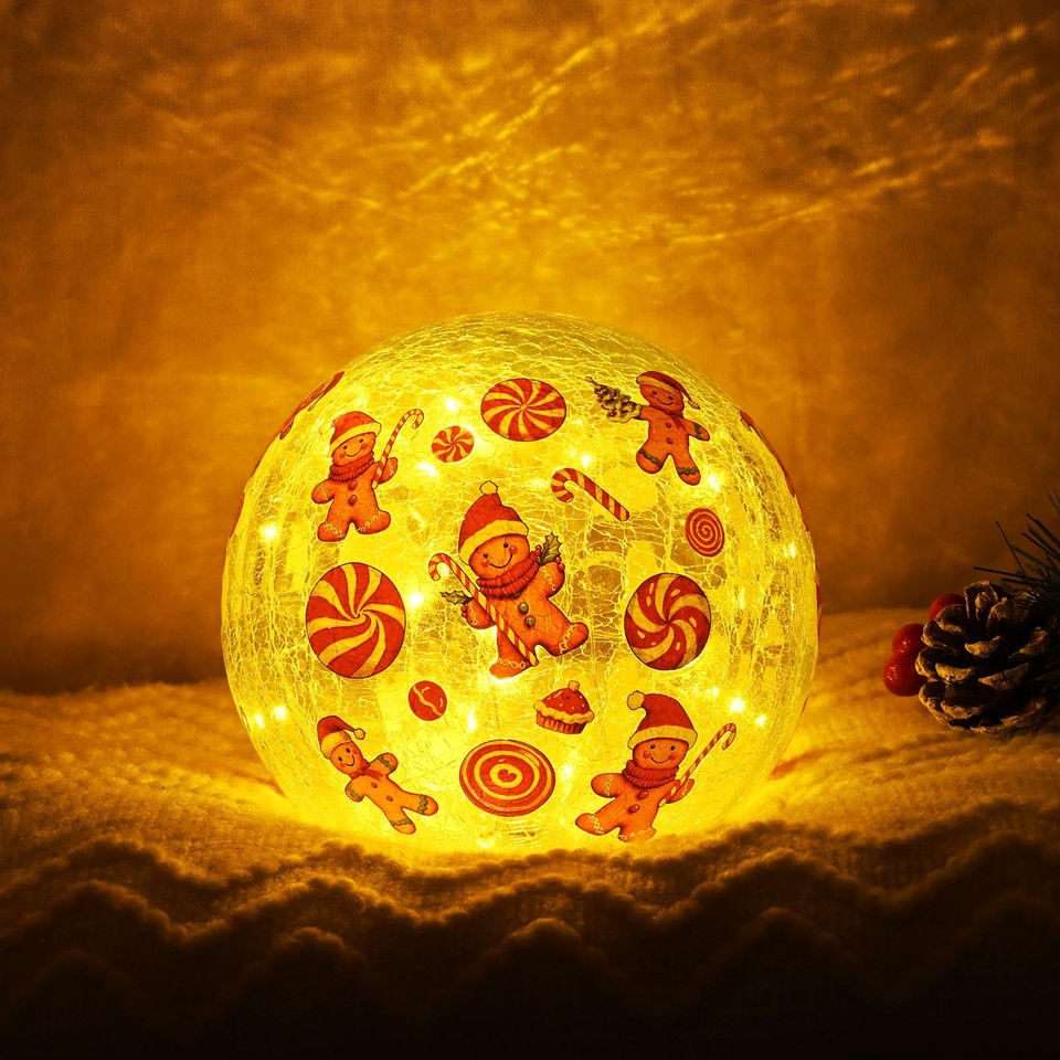 Lighted Christmas Decorations Indoor, 4" Gingerbread Man Crackle Glass ...