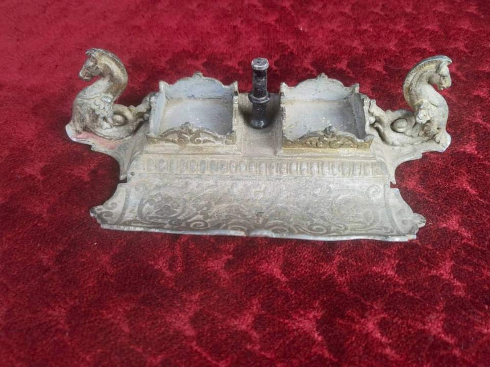 Antique French inkwell, bronze early XX century office desk inkwell | eBay
