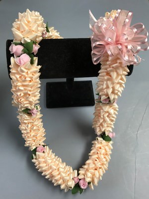 Hawaiian Ivory Colored Ribbon Pikake Lei Mauve Light Pink Rosebud Luau ...