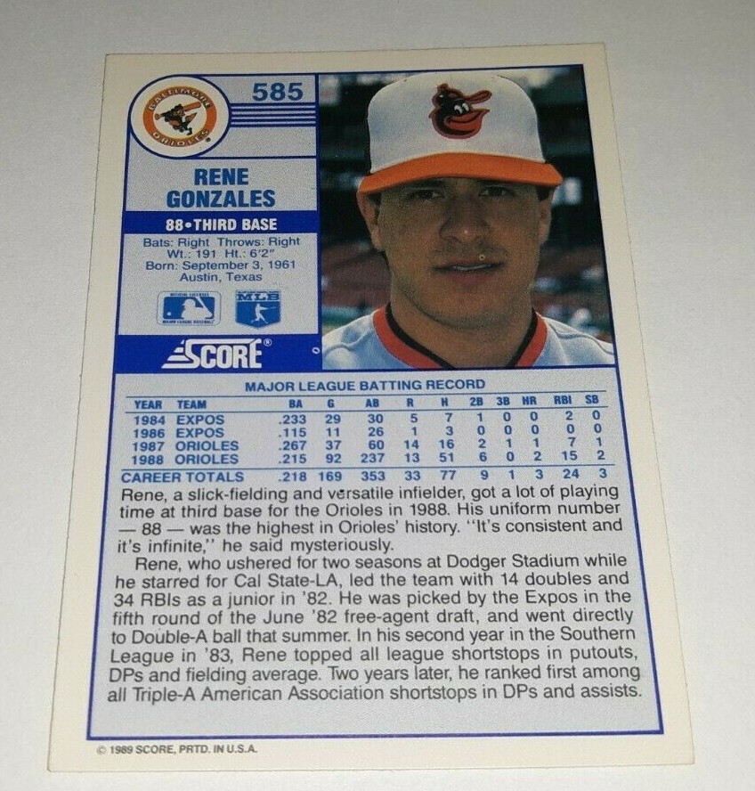 1989 Score - #585 Rene Gonzales for sale online | eBay