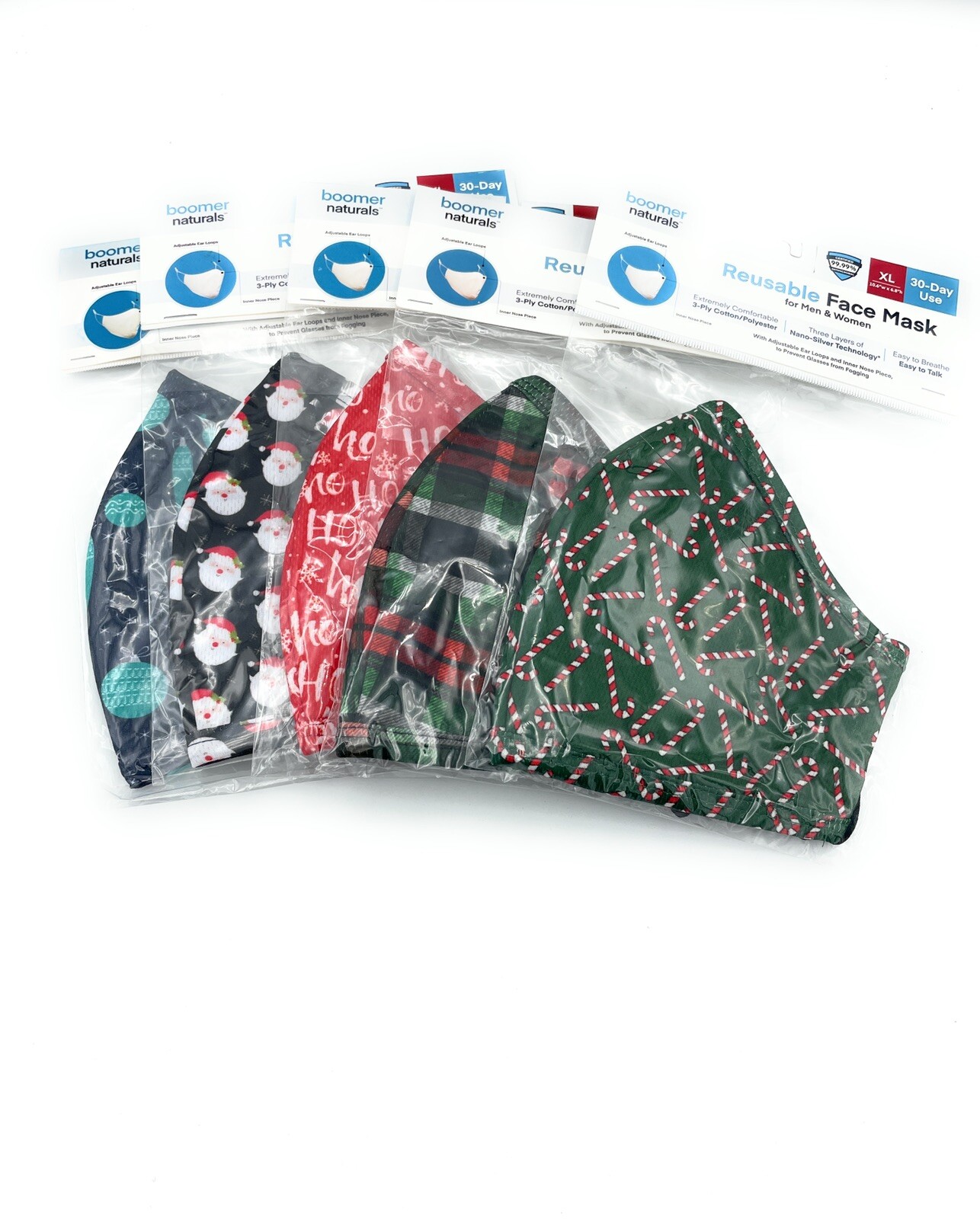 Boomer Naturals Reusable Santa Face Mask Adult L Nano-silver Infused ...