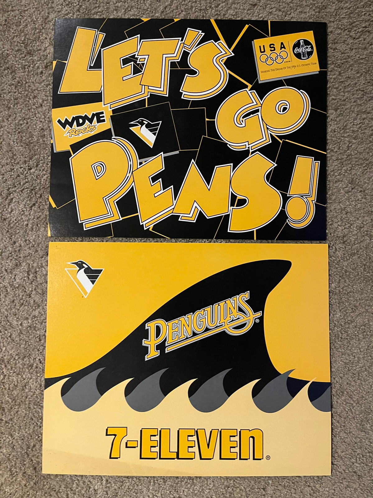 Vtg Pittsburgh Penguins Placard Let’s Go Pens NHL Hockey WDVE 7-11 90s ...