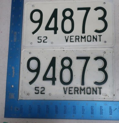 1952 52 VERMONT VT CAR VEHICLE LICENSE PLATE PAIR SET TAG #94873 | eBay