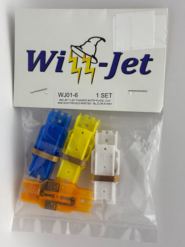 FOUR WIZZ JET T-JET CHASSIS W/TOP PLATE CLIP AND ELECTRICALS BLUE ...