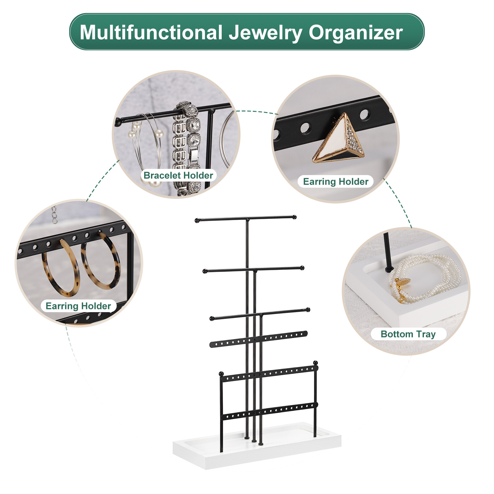 Jewelry Stand Holder 6 Tier Metal Necklace Display Organizer Earring ...