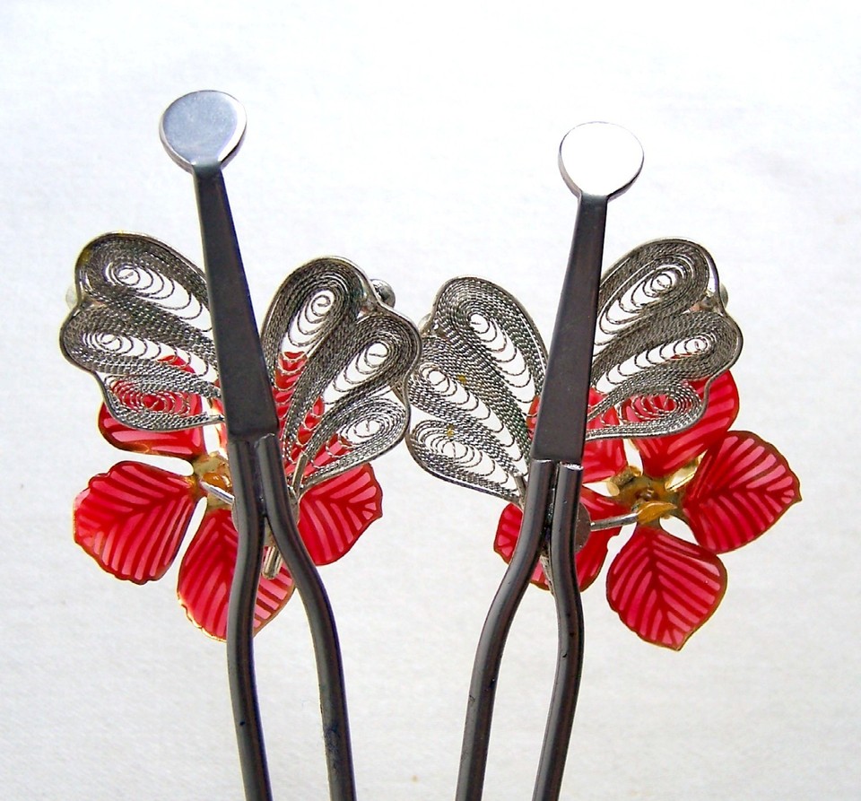 Japanese geisha Kanzashi hair pins matched pair hair jewelry hair ...