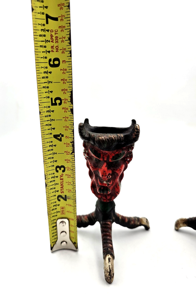 Rare Vintage Devil Double-Faced Iron Candlestick Holders With Claws ...