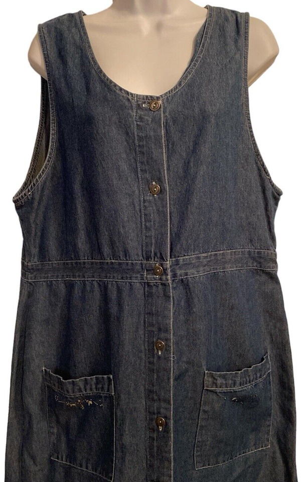 Expressions Womens Size 16 Denim Jean Button Down Pinafore Dress Modest ...