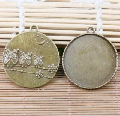 4pcs antiqued bronze tone owls back round photo frame settings EF2128 ...