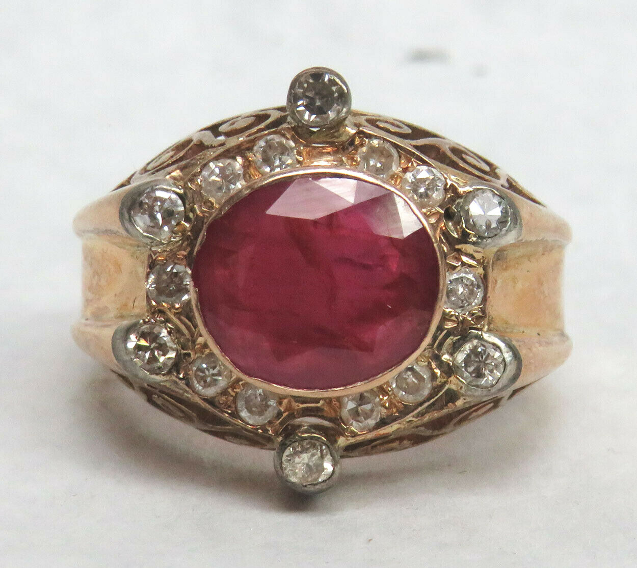 ANTIQUE ROSE GOLD LARGE NATURAL RUBY & DIAMOND RING - Gem