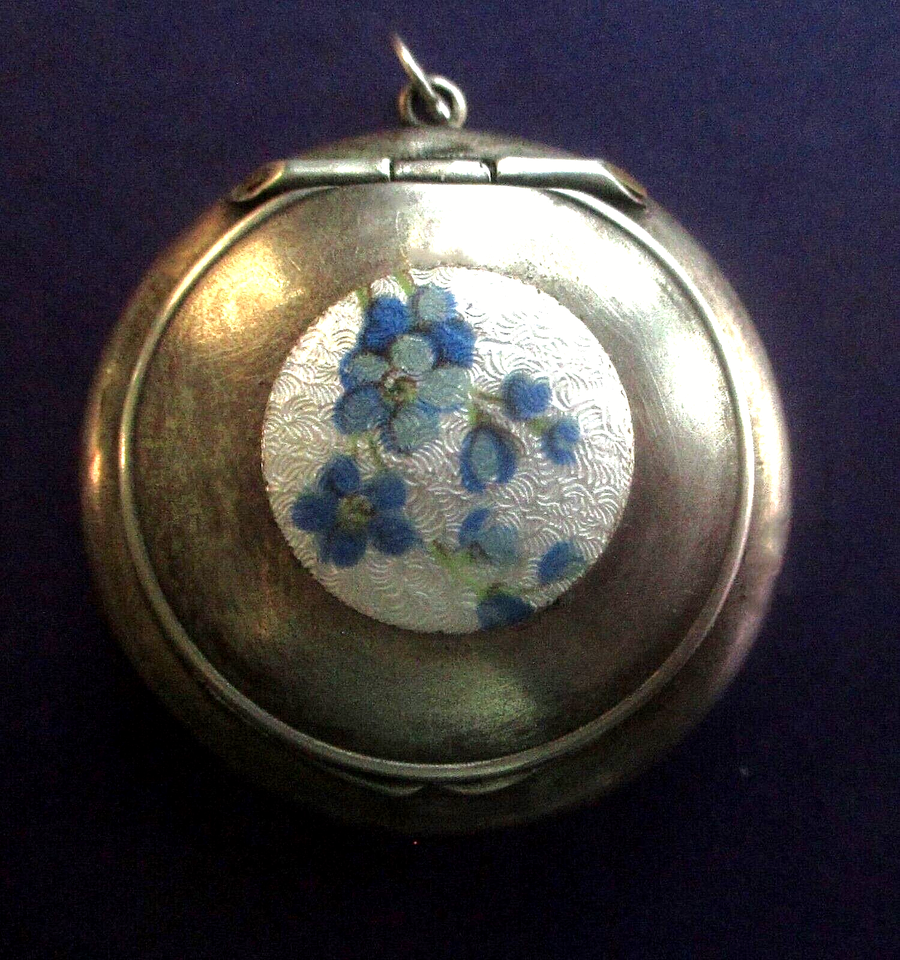 VINTAGE ca.1920'S STERLING FORGET-ME-NOTS FLORAL ENAMEL COMPACT - PILL ...