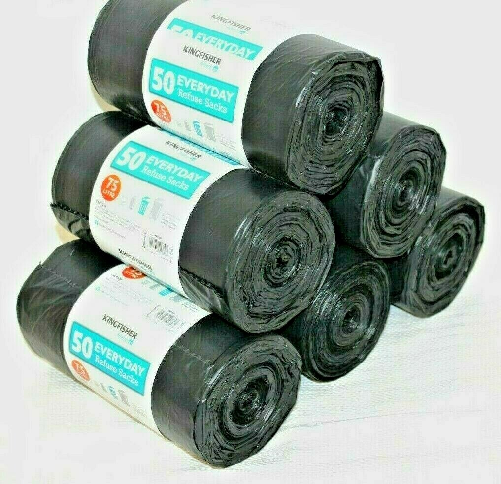 100 x 75L HEAVY DUTY BIN LINERS Black Waste Refuse Extra Strong Bags ...