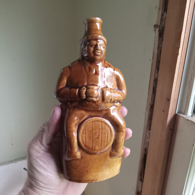 1860s LIGHT BROWN POTTERY TOBY FLASK JOLLY MAN ON BARREL FIGURAL ...