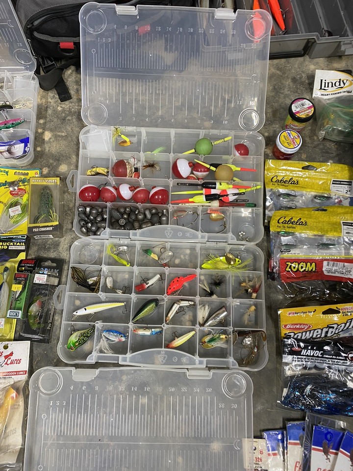 Fishing Tackle Gear Lot New&Used 250+ Lures Spoons-Sinkers-Hooks-Rods ...