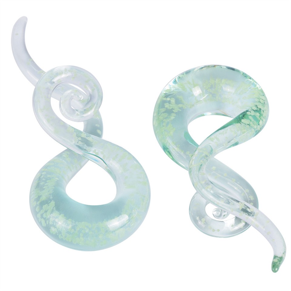PAIR PYREX GLASS EAR PLUGS SPIRAL TWIST TAPER JELLYFISH EAR GAUGES ...