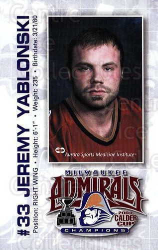 2004-05 Milwaukee Admirals Postcards #21 Jeremy Yablonski | eBay