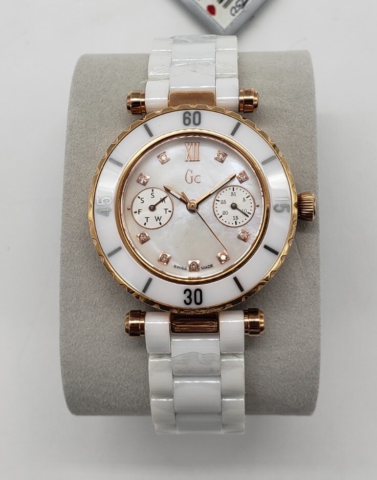 GUESS COLLECTION Women's Swiss mvmnt white Ceramic Watch diamond pink ...